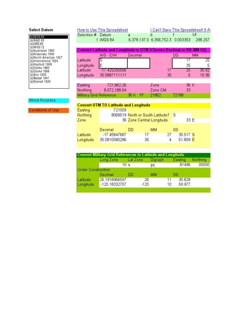 Coordinate Conversion Guide: UTM & Lat/Long | PDF | Physical Geography ...