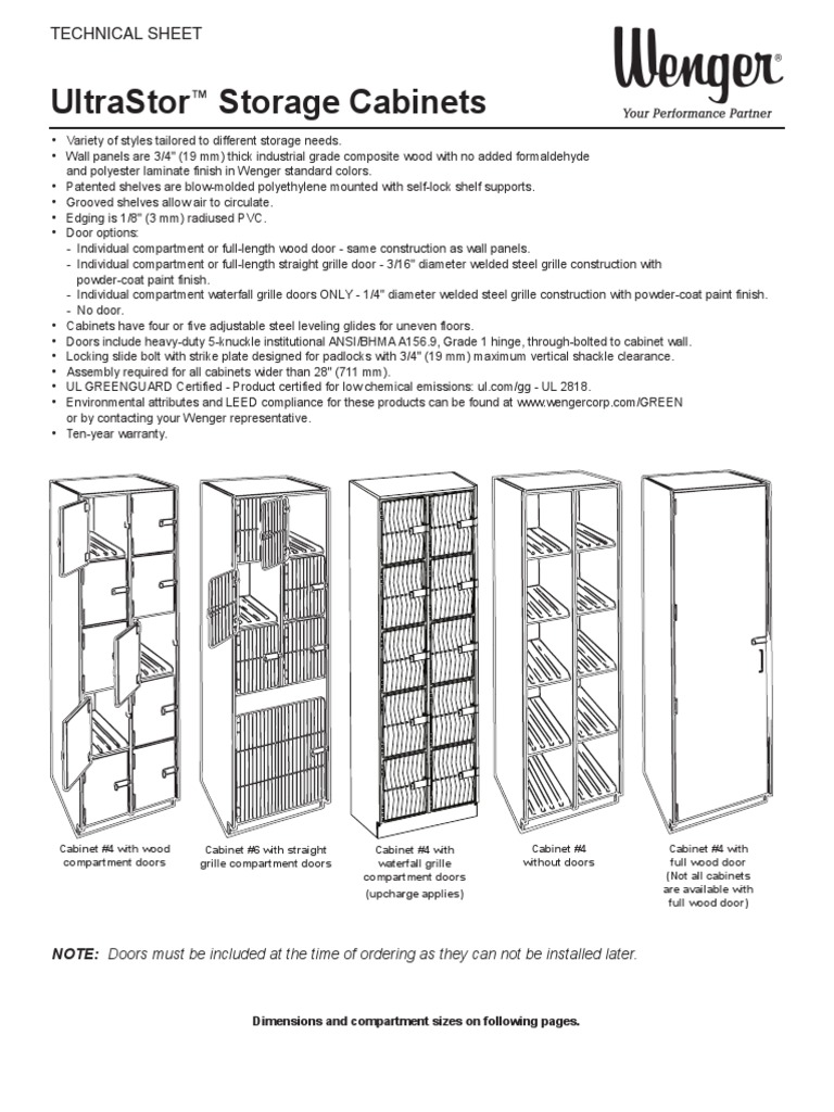 Wenger UltraStor Cabinets Specifications | PDF | Tenor Saxophone | Door