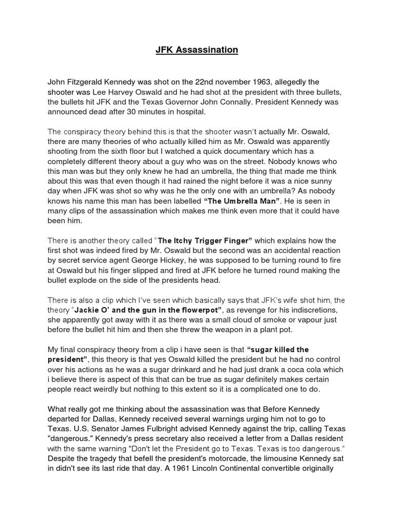 JFK Assassination | PDF | Assassination Of John F. Kennedy | Lee Harvey ...