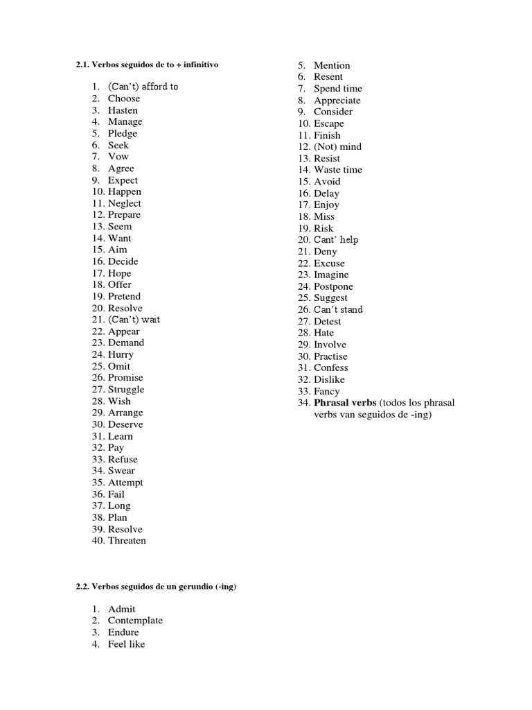 Lista de Verbos Con To e Ing | PDF