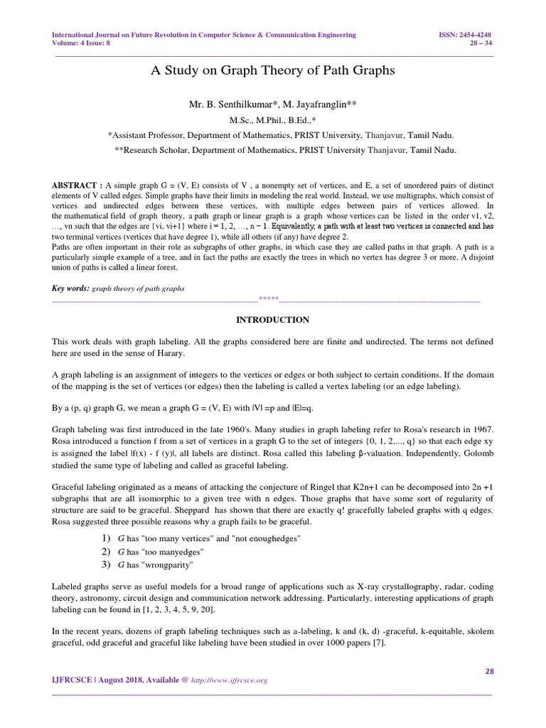 A Study On Graph Theory of Path Graphs: Mr. B. Senthilkumar, M ...