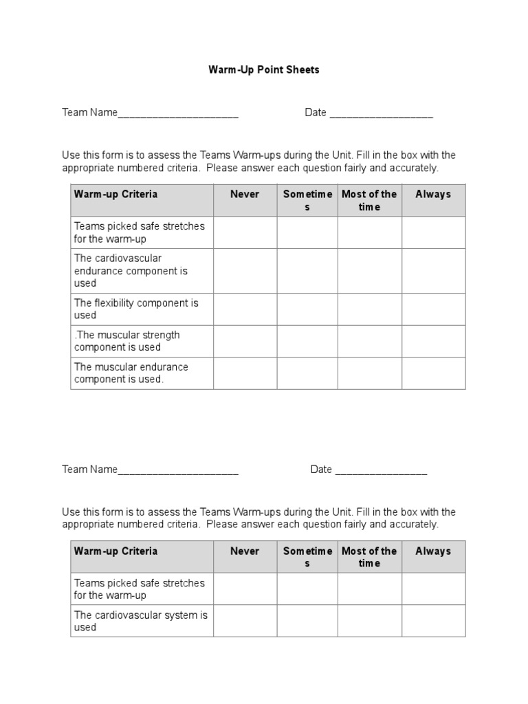 Warm Ups Pdf Sports