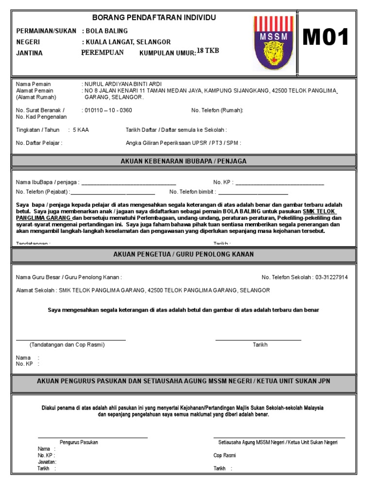 Borang m01 m02 Perempuan | PDF
