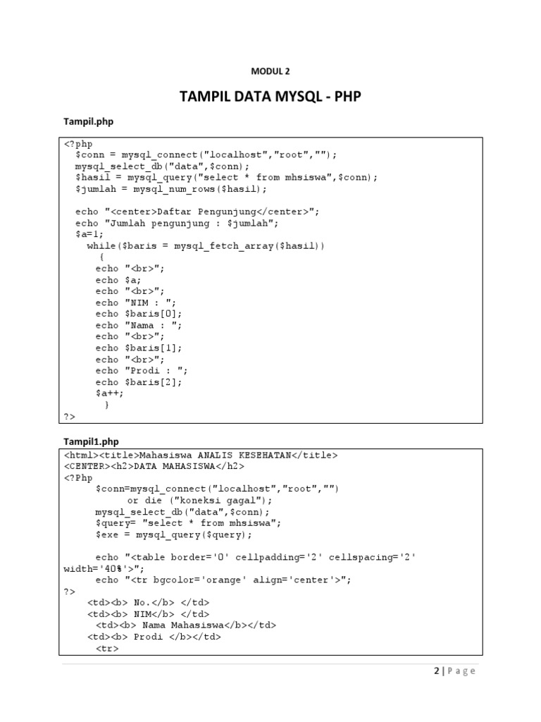 Tampil Data Mysql - PHP | PDF | Teaching Methods & Materials | Computers