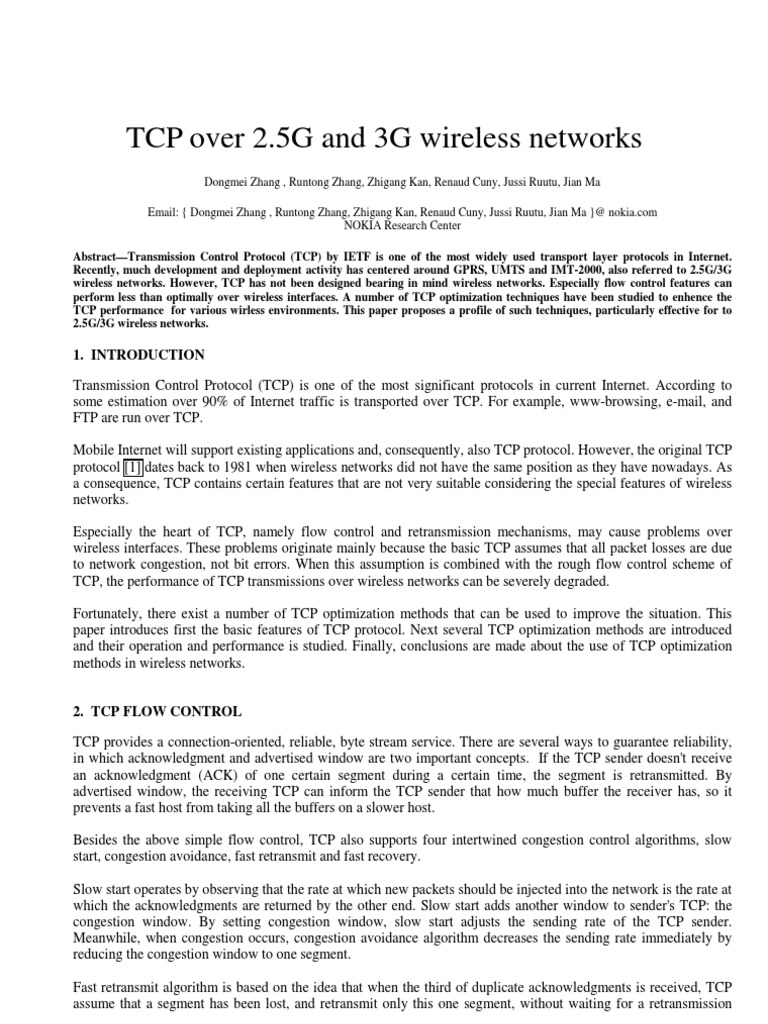 TCP Optimization for 2.5G/3G Networks | PDF | Network Congestion | Transmission Control Protocol