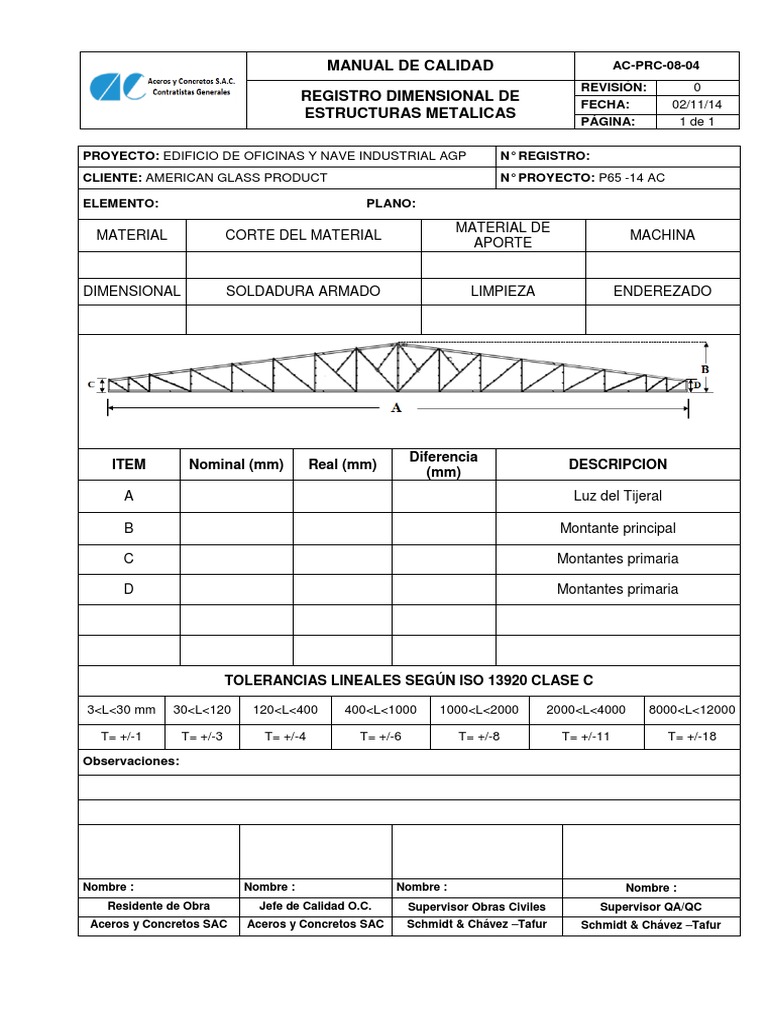 AC-PRC-08-04 Inspección Dimensional de Estructuras Metálicas | PDF | Rieles | Materiales de ...