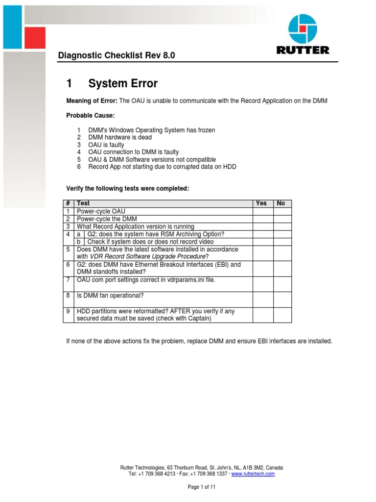 Rutter VDR Diagnostic Checklist 8.0 | PDF | Hard Disk Drive | Power Supply