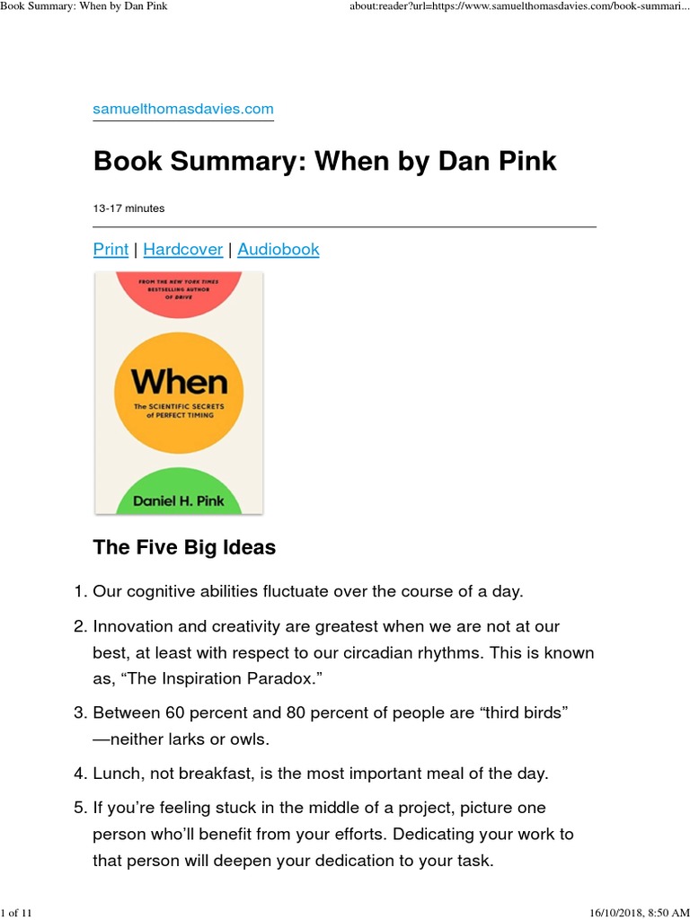 When - by Dan Pink - Book Summary | PDF | Insight | Mood (Psychology)
