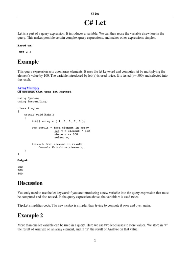 C# Let | PDF | C Sharp (Programming Language) | C (Programming Language)