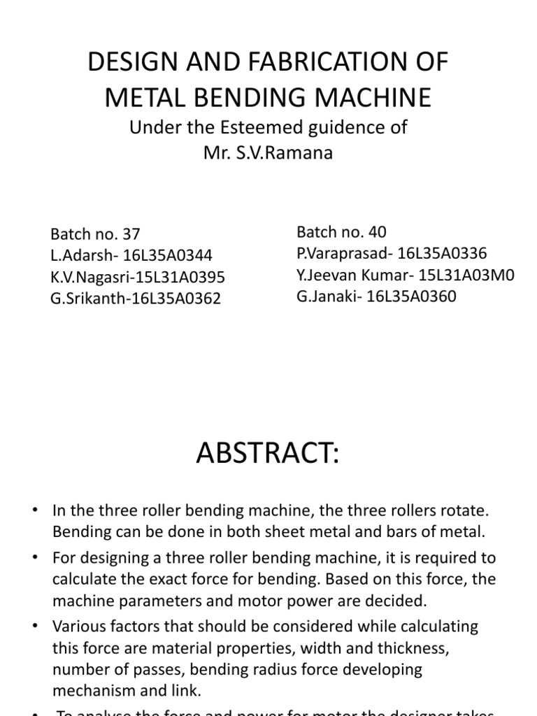 Design and Fabrication of Metal Bending Machine | PDF | Sheet Metal ...