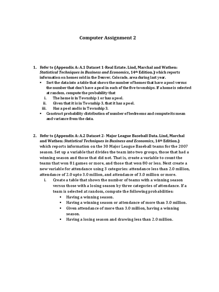 Computer Assignment 2 | PDF | Statistics | Analysis