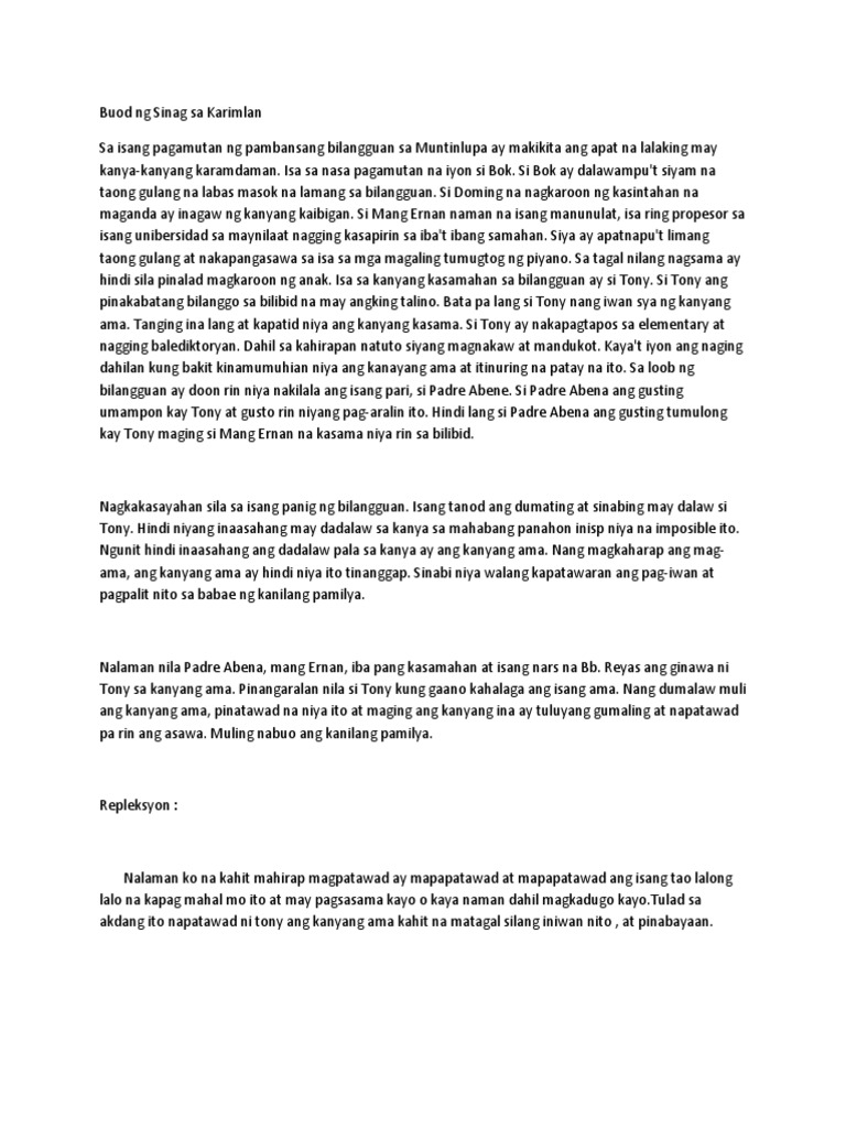 Buod NG Sinag Sa Karimlan | PDF