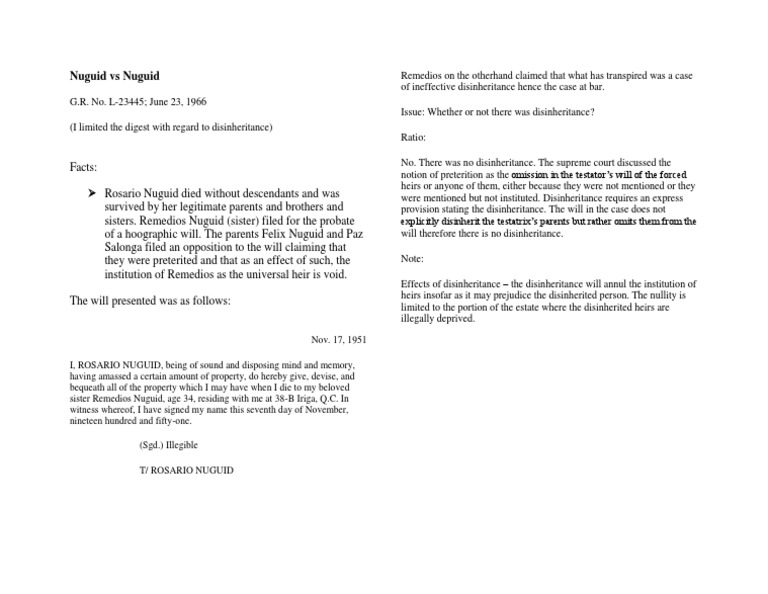 Nuguid Vs Nuguid | PDF | Will And Testament | Natural Resources Law