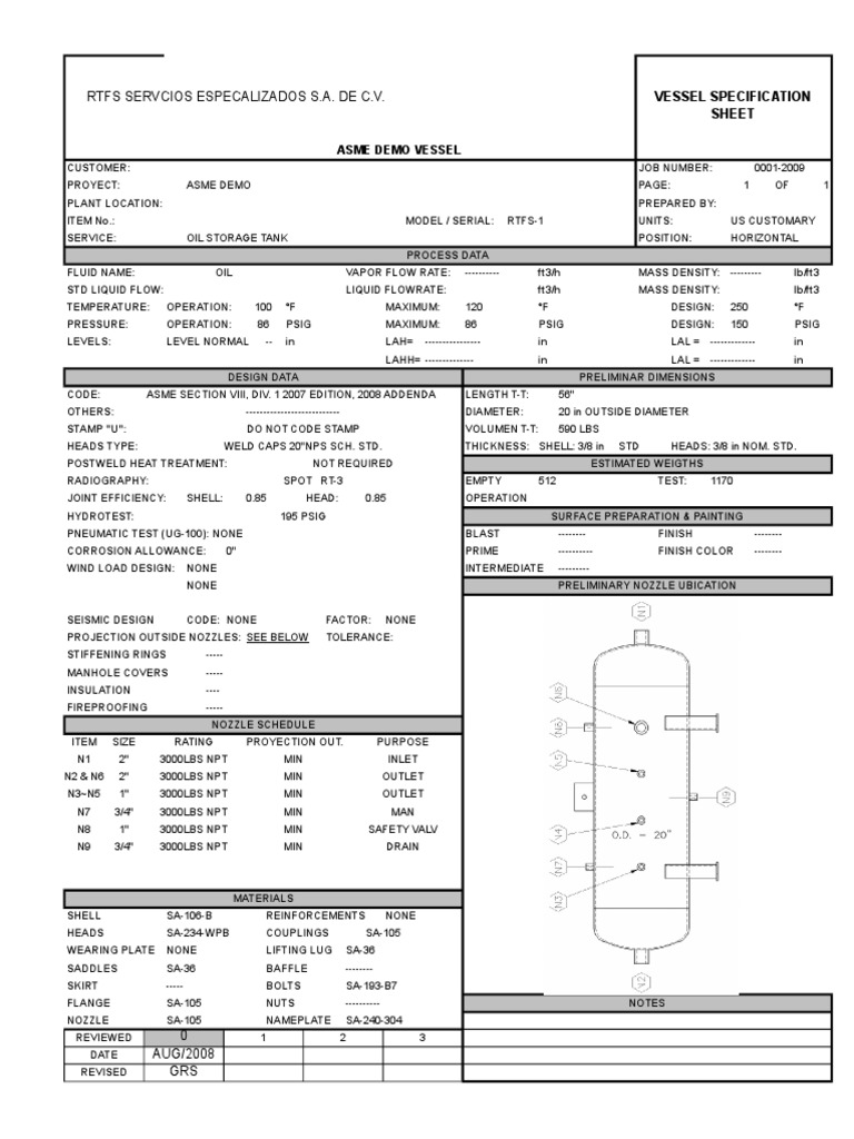 f100 Vessel Specification Sheet | PDF | Mechanical Engineering ...