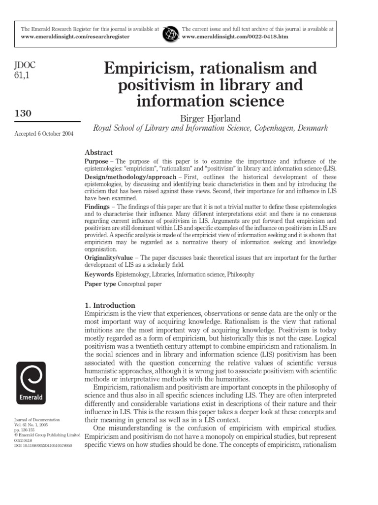 Empiricism Rationalism and Positivism | PDF | Empiricism | Positivism