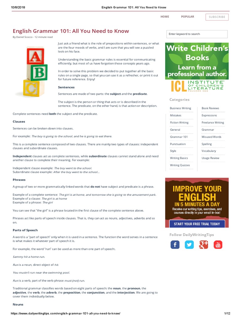 English Grammar 101 - All You Need To Know | PDF | Part Of Speech | Adverb