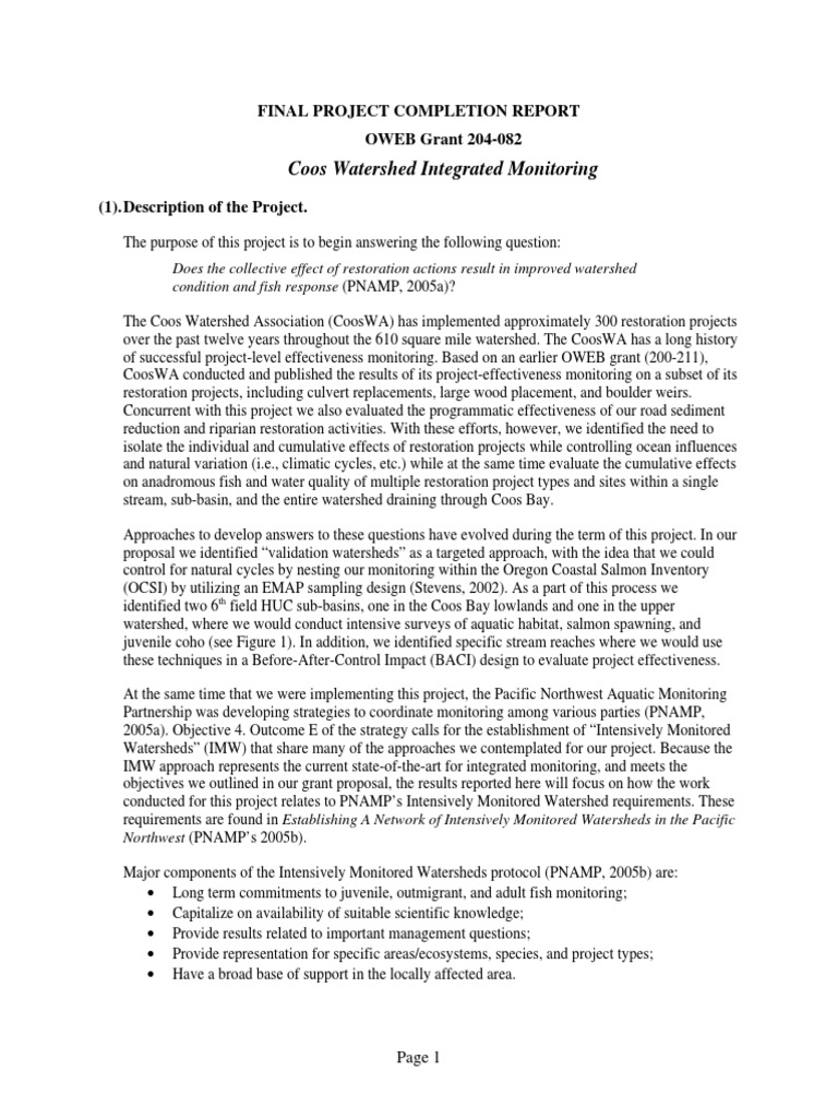 Coos Watershed Restoration Monitoring Report | PDF | Salmon | Stream