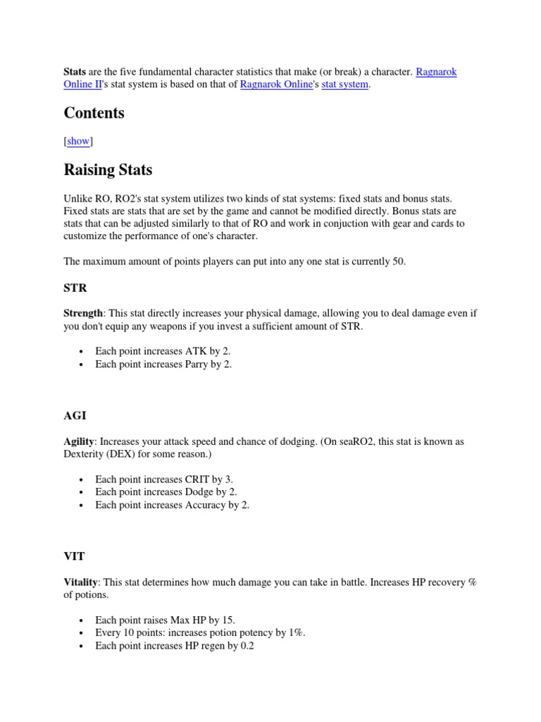 Ragnarok Online II Ragnarok Online Stat System | PDF | Role Playing ...