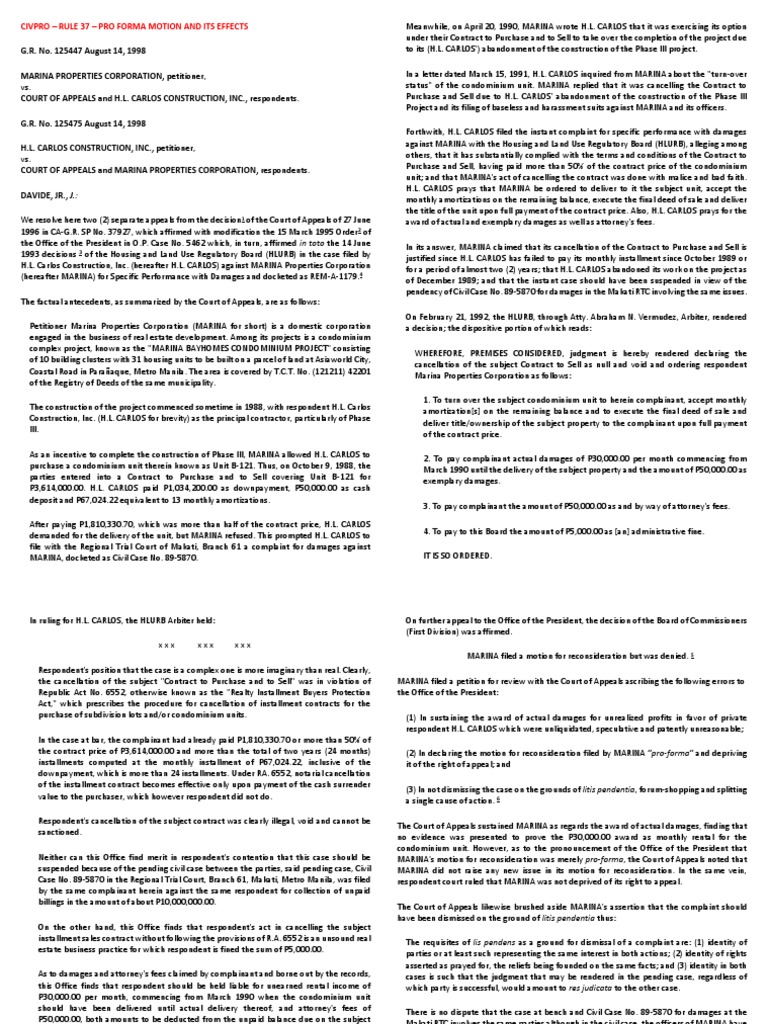 Civpro - Rule 37 - Pro Forma Motion and Its Effects | PDF | Damages ...