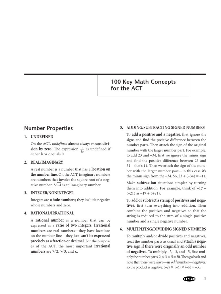 100 Math Concepts ACT | PDF | Fraction (Mathematics) | Ratio