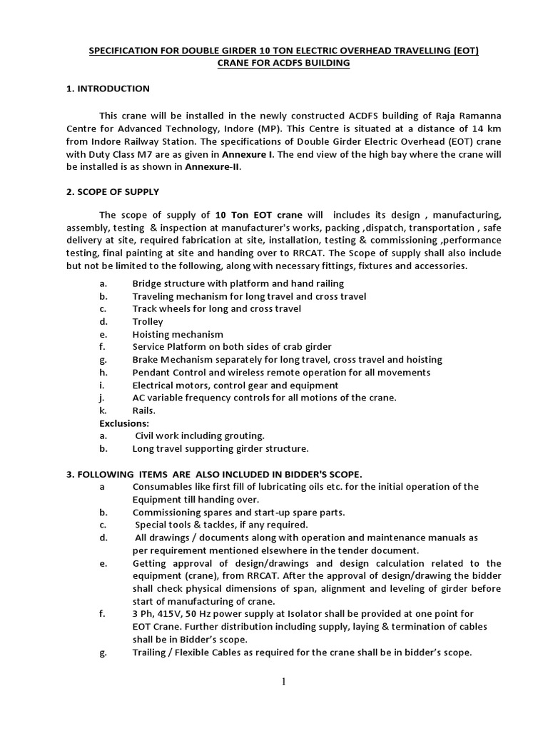 EOT Spec Ref | PDF | Crane (Machine) | Switch