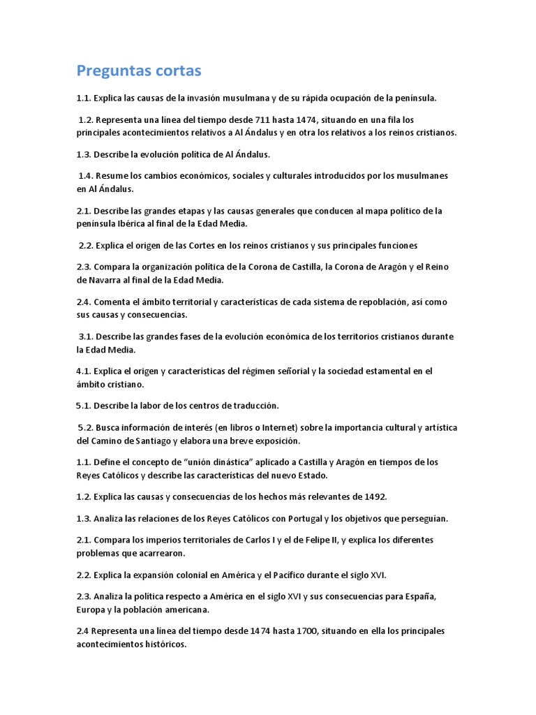 Preguntas Cortas Historia | PDF | España | España franquista