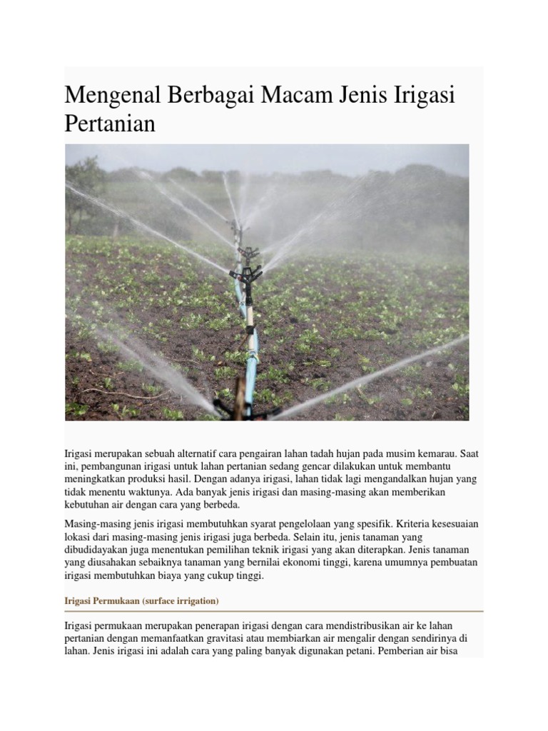 Mengenal Berbagai Macam Jenis Irigasi Pertanian | PDF