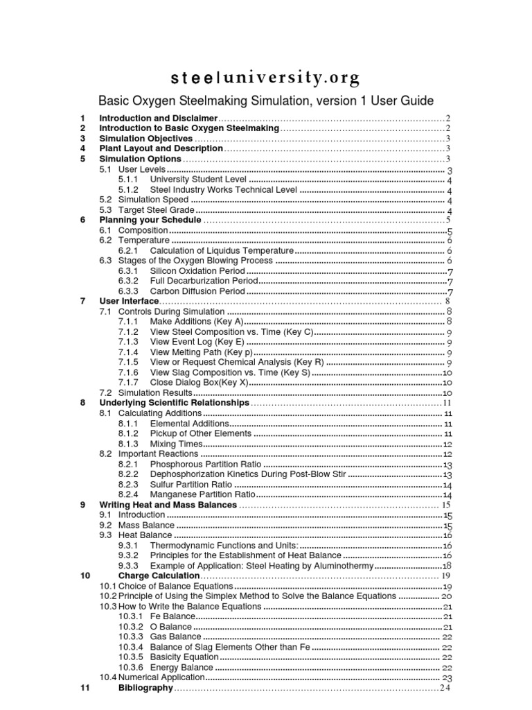 Steel: Basic Oxygen Steelmaking Simulation, Version 1 User Guide | PDF ...