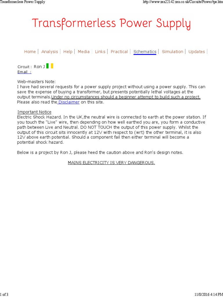 Transformerless Power Supply | PDF | Power Supply | Electrical Network