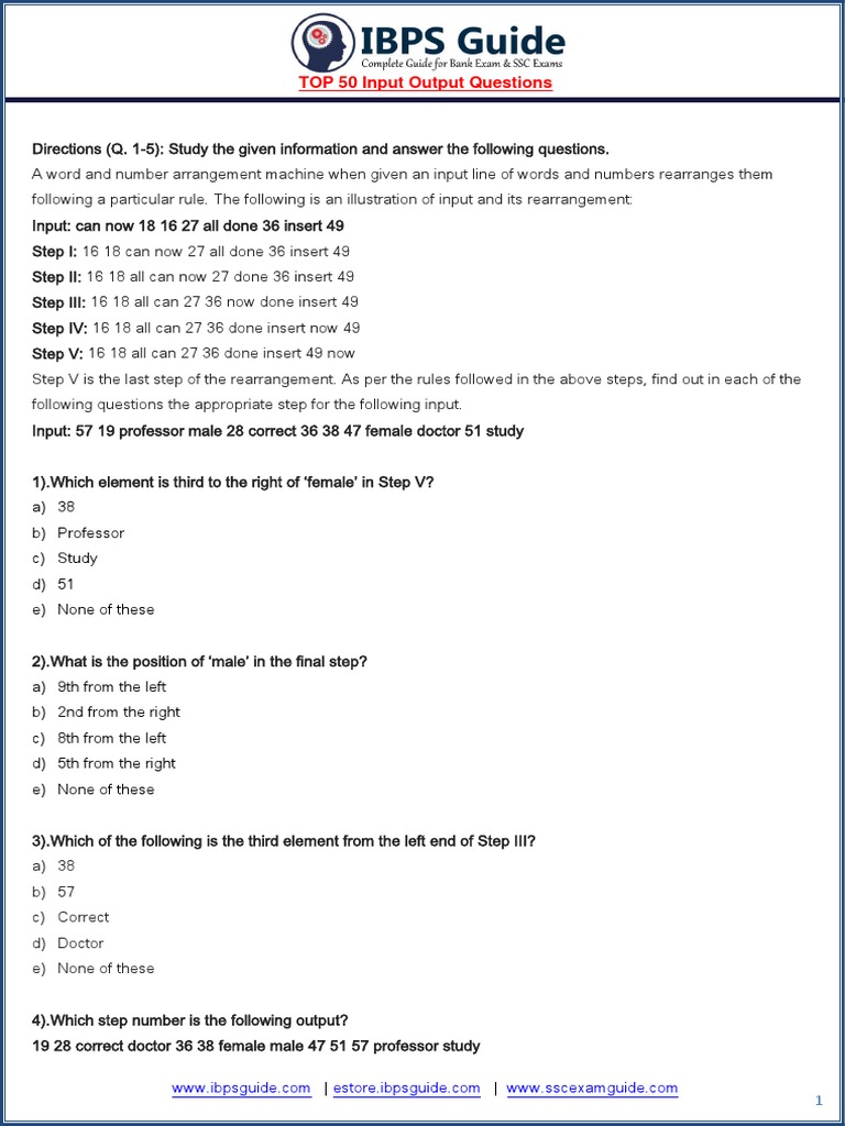 TOP 50 Input Output Questions | PDF | Machines | Information