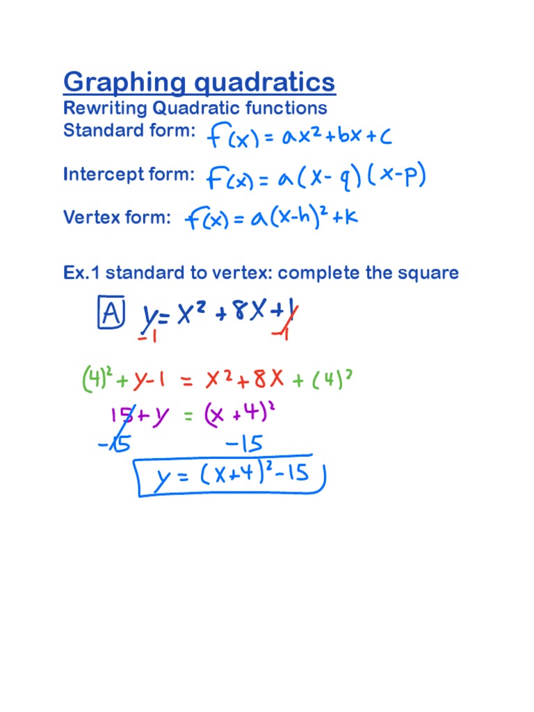 Algebra Unit 4b Graphing Quadratics Notes | PDF