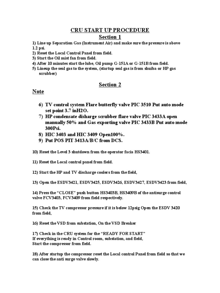 Cru Start Up Procedure | PDF | Liquids | Manufactured Goods