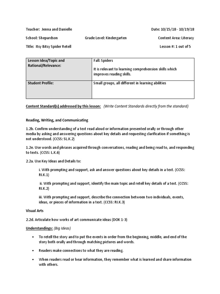 The Itsy Bitsy Spider Retell | PDF | Reading Comprehension | Teaching