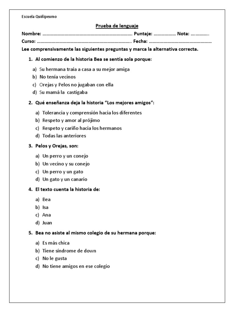 Resumen de comprensión lectora sobre la amistad | PDF