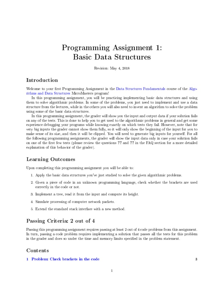Programming Assignment 1 | PDF | Bracket | Time Complexity