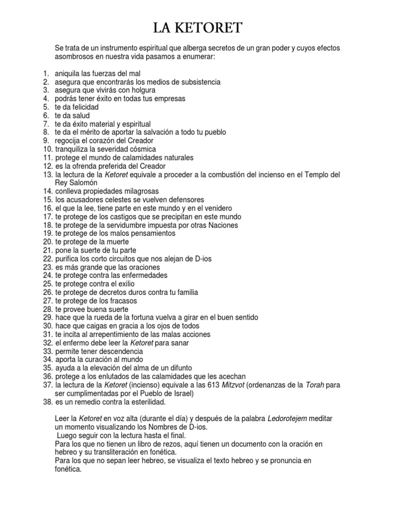 LA KETORET (Hebreo y Español) | Tora | Religión y creencia