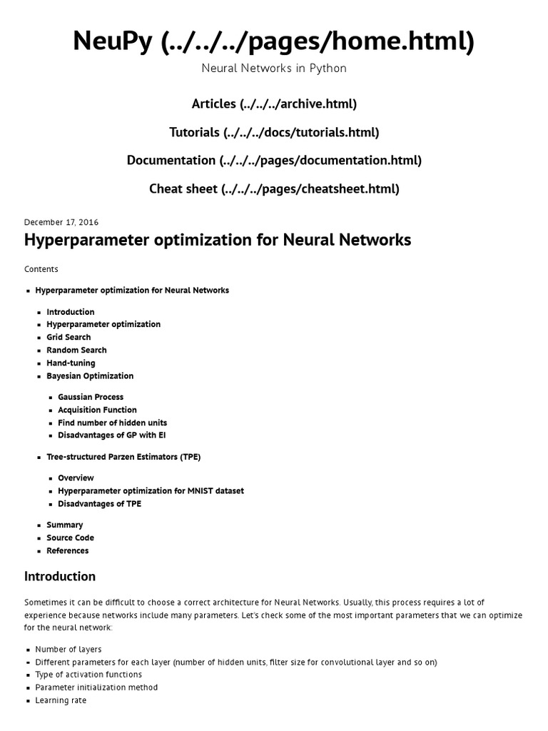 Hyperparameter Optimization For Neural Networks Neupy Pdf Normal Distribution Artificial