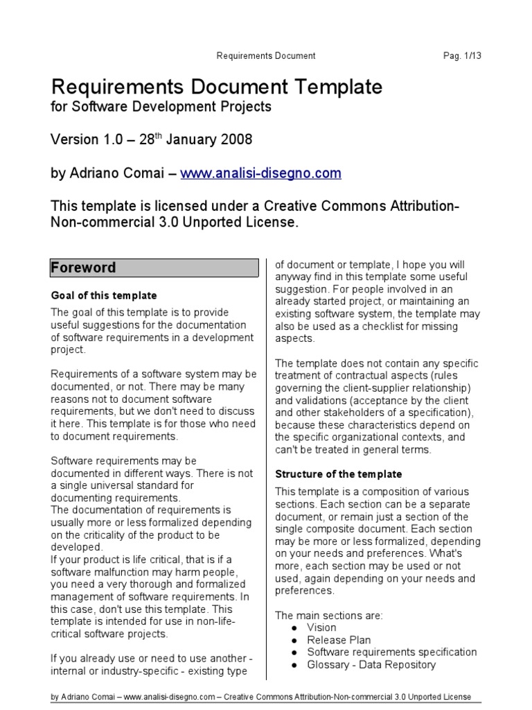 SW Requirements Template | PDF | Specification (Technical Standard ...