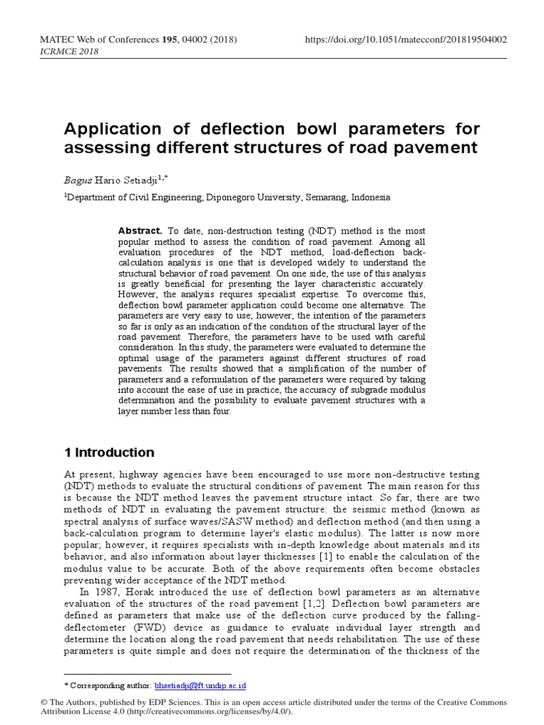 Application of Deflection Bowl Parameters For Assessing Different ...