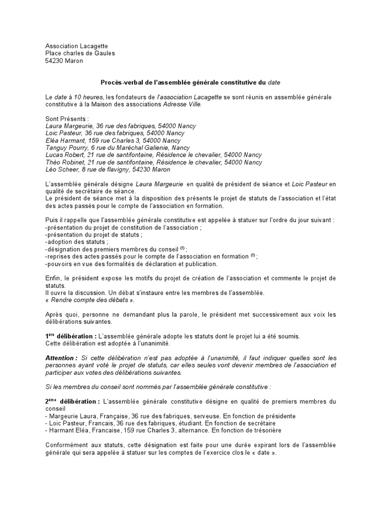 Exemple de Proces Verbal D Ag Constitutive de L Association | PDF ... Exemple de Proces Verbal D Ag Constitutive de L Association | PDF ...