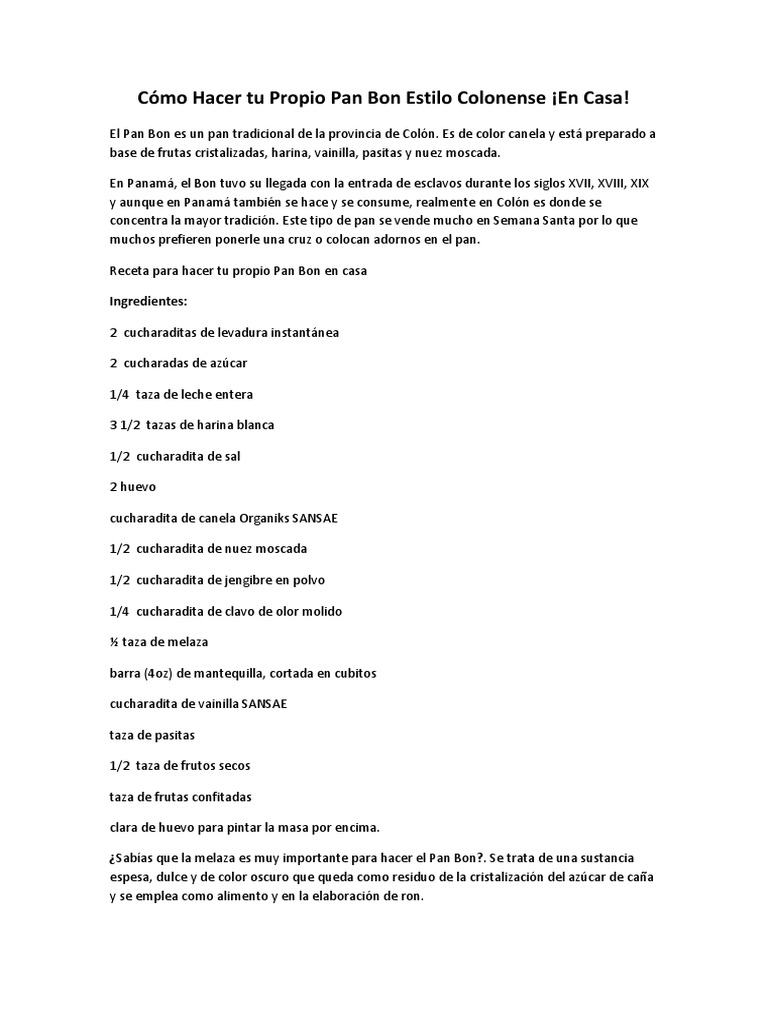 Receta de Pan Bon Colonense en Casa | PDF | Cocina, comidas y vino