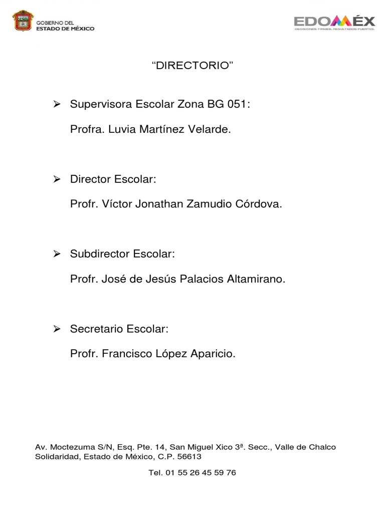Directorio Escolar Valle de Chalco | PDF