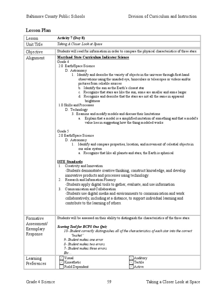 Star Lesson Plan | PDF | Stars | Educational Assessment