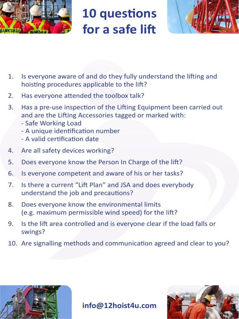10 Questions For A Safe Lift PDF | PDF | Safety | Computing And ...