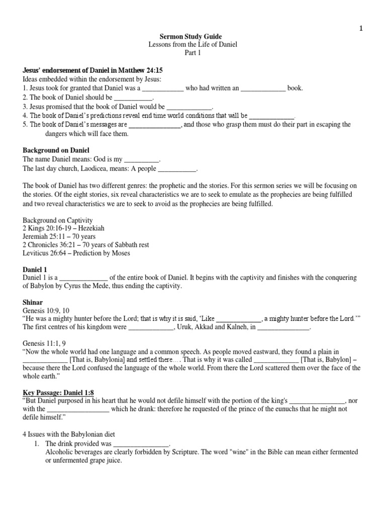 #1 Lessons From The Life of Daniel - Sermon Study Guide | PDF | Daniel ...