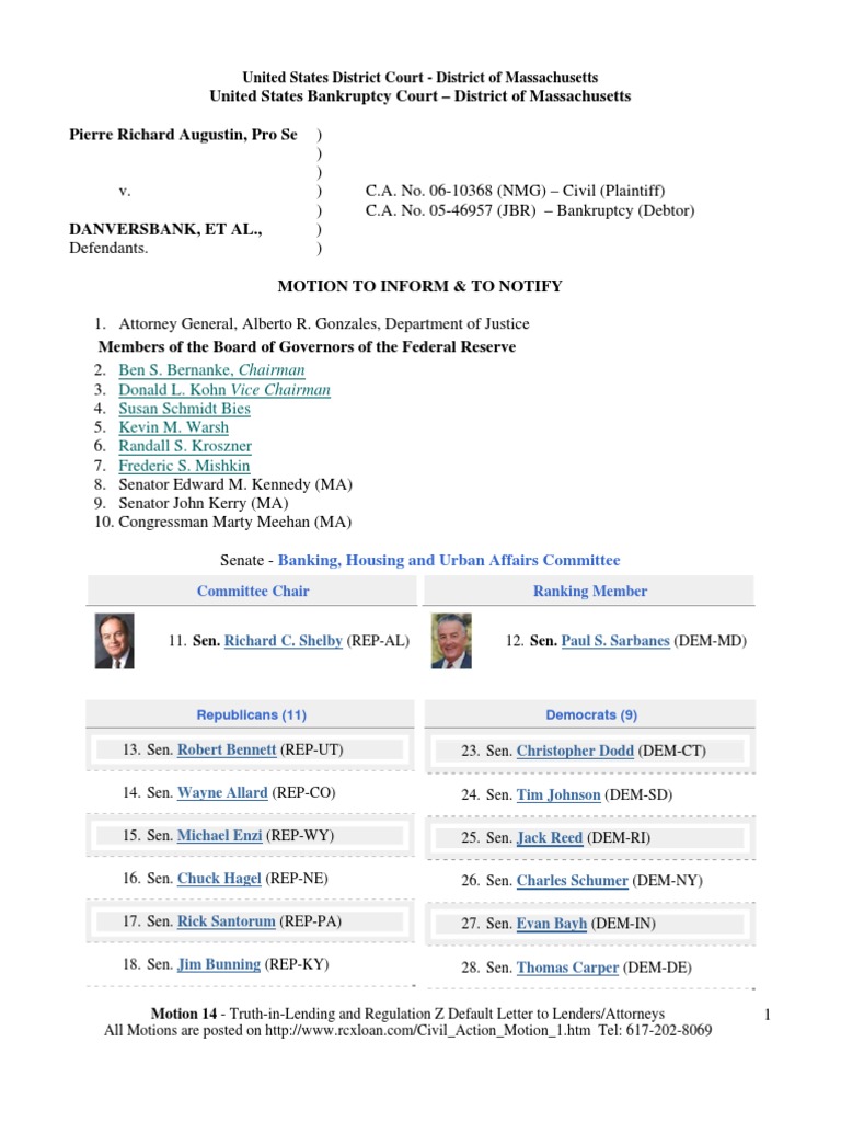 Tila - Notice of Default-Motion 14 Certified | PDF | Truth In Lending ...