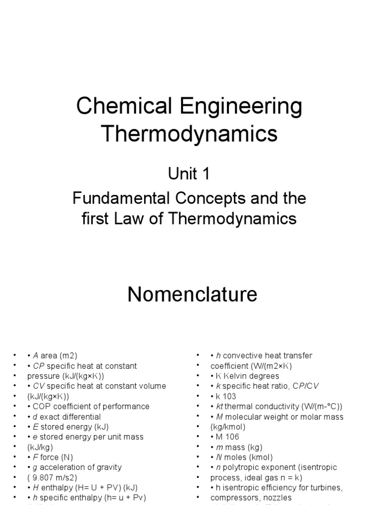 Chemical Engineering Thermodynamics: Unit 1 Fundamental Concepts and ...