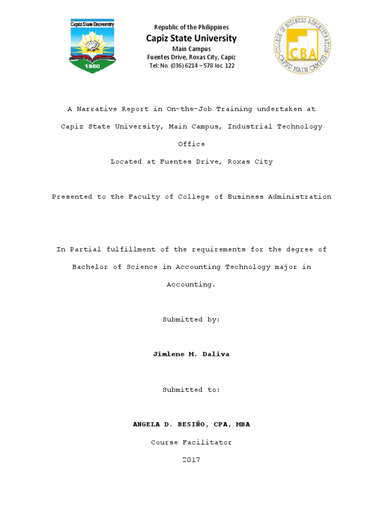 1st Pg. Narrative Report | PDF | Gratitude | Master Of Business ...