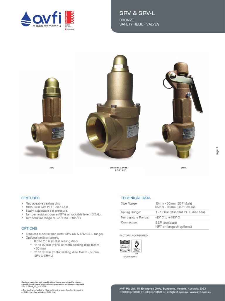 SRV SRV-L Bronze Safety Relief Valve | PDF | Valve | Building Materials