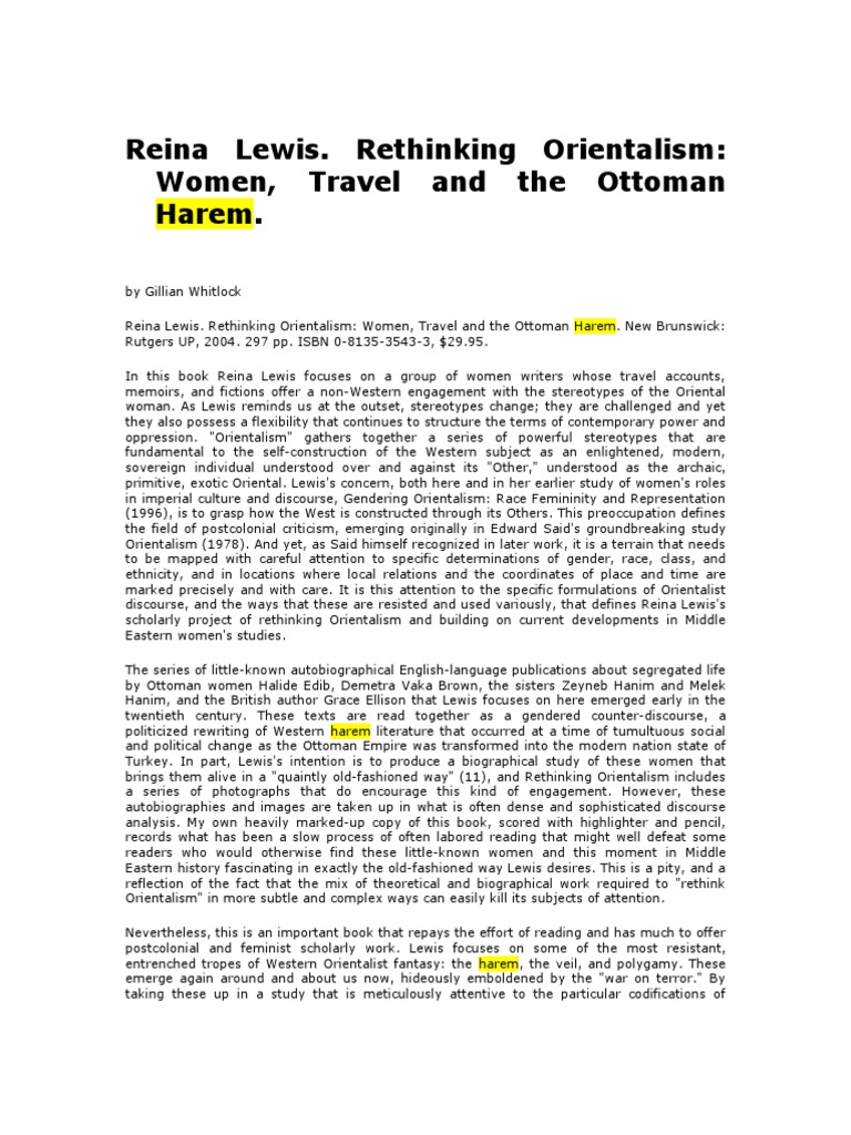 Reina Lewis Rethinking Oriental Ism Women Harem | PDF | Orientalism | Harem